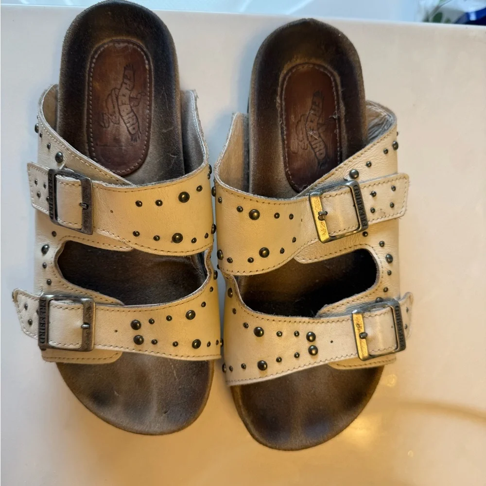 freebird | Shoes | Freebird White Studded Double Buckle Slide Sandals ...